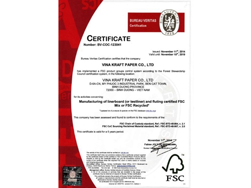 Vina Kraft (VKPC) đạt chứng chỉ cấp thế giới của Hội đồng quản lý rừng FSC